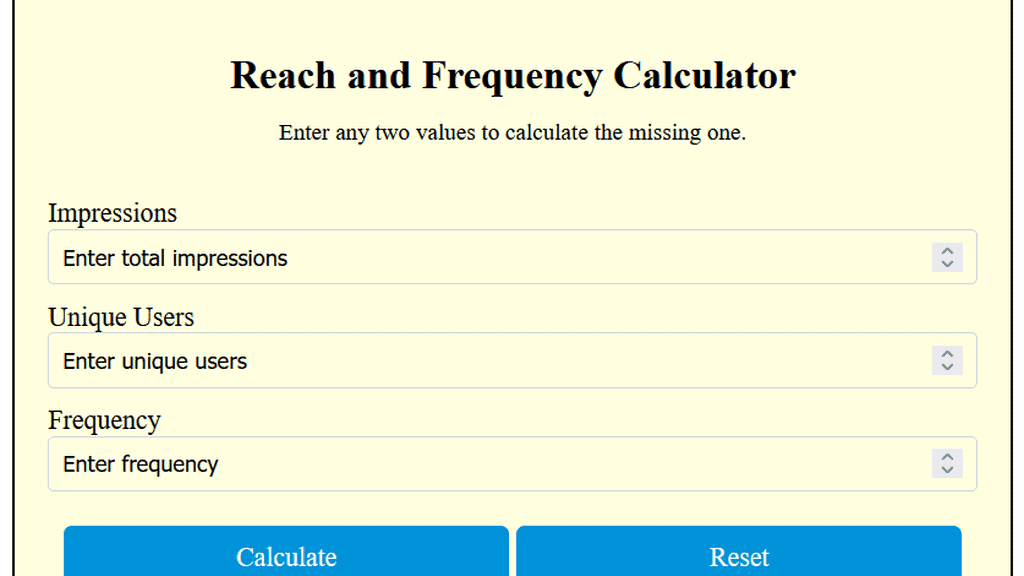 Reach And Frequency Calculator - Area Calculators