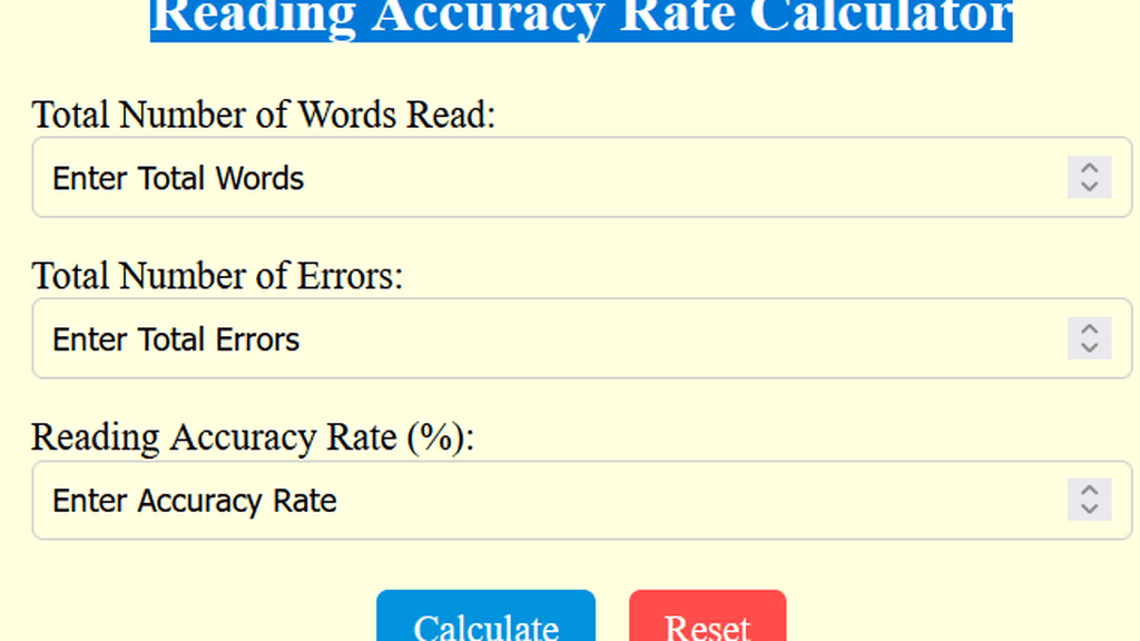 Reading Accuracy Rate Calculator - Area Calculators