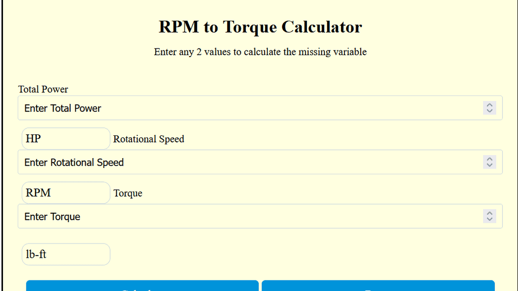 RPM to Torque Calculator - Area Calculators