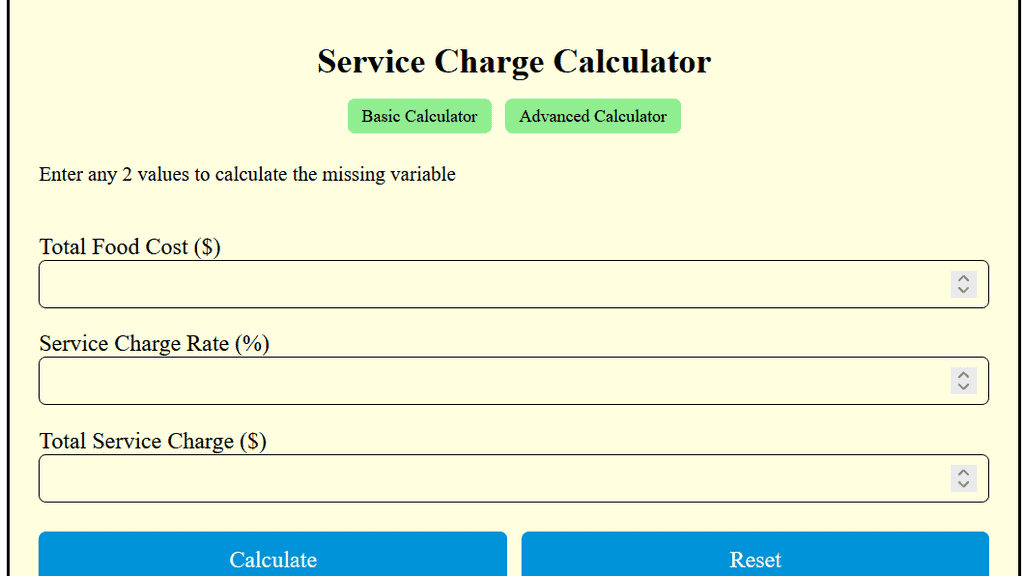 Service Charge Calculator - Area Calculators