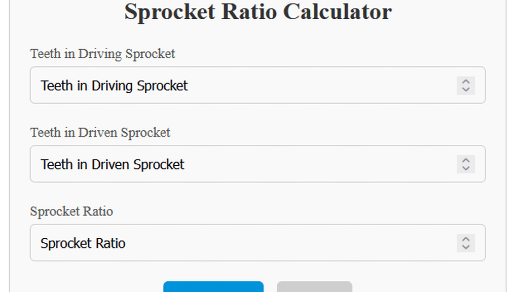 Sprocket Ratio Calculator - Area Calculators
