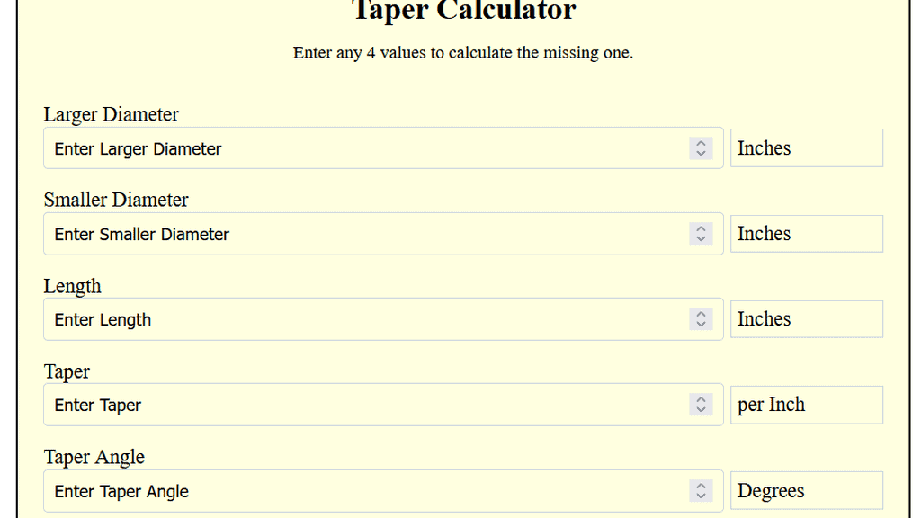Taper Calculator - Area Calculators