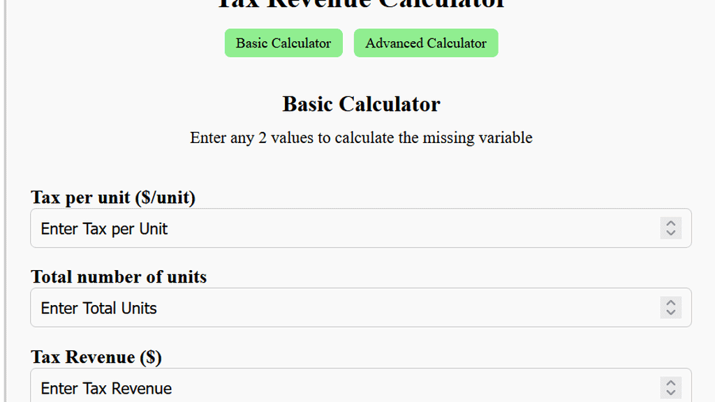 Tax Revenue Calculator - Area Calculators