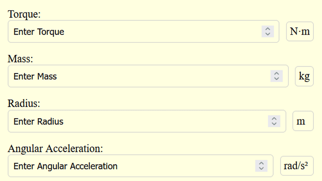 Torque to Angular Acceleration Calculator - Area Calculators