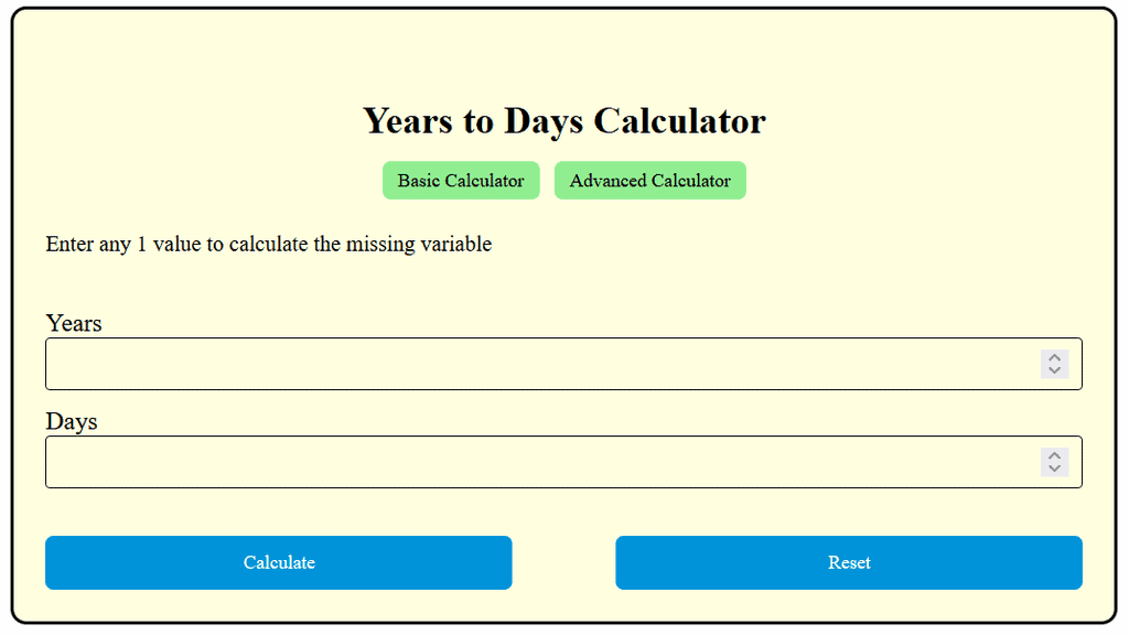 Years To Days Calculator - Area Calculators